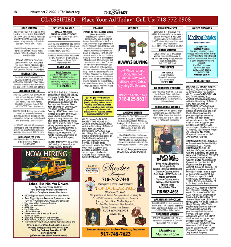 Brooklyn and Queens classifieds - The Tablet